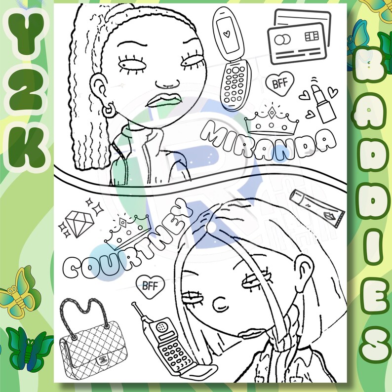 Y2K Baddies Throwback Trio +1 Coloring Pages | Retro 2000s Icons ...