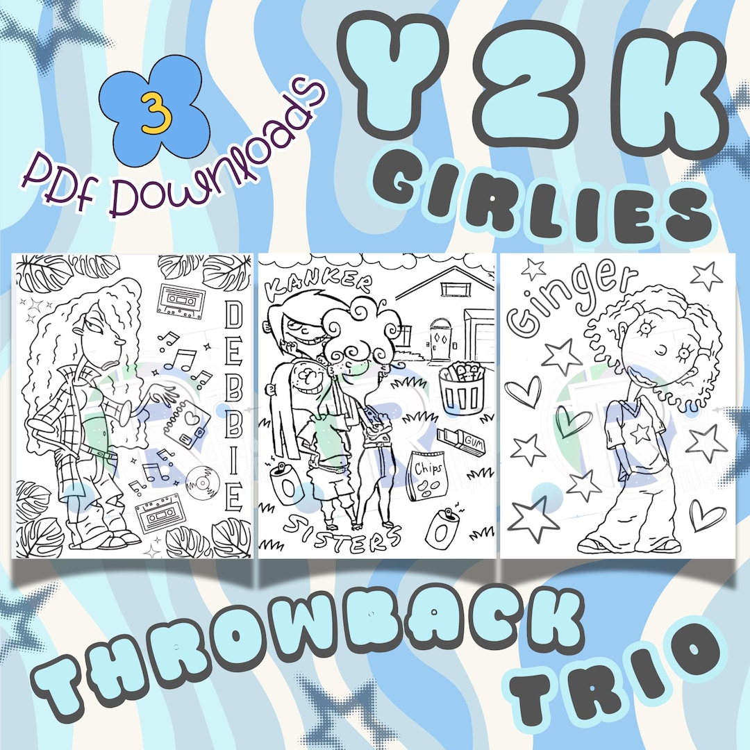 Y2K Girlie Throwback Trio Coloring Pages Retro 2000s Icons Digital ...