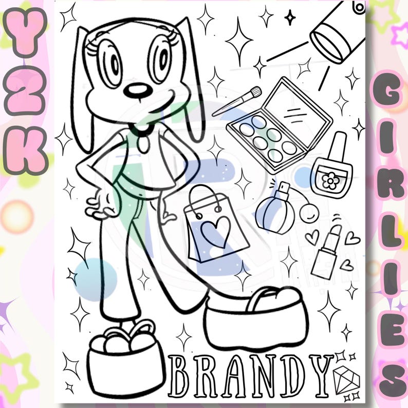 Y2K Girlie Throwback Trio Coloring Pages | Retro 2000s Icons Digital ...
