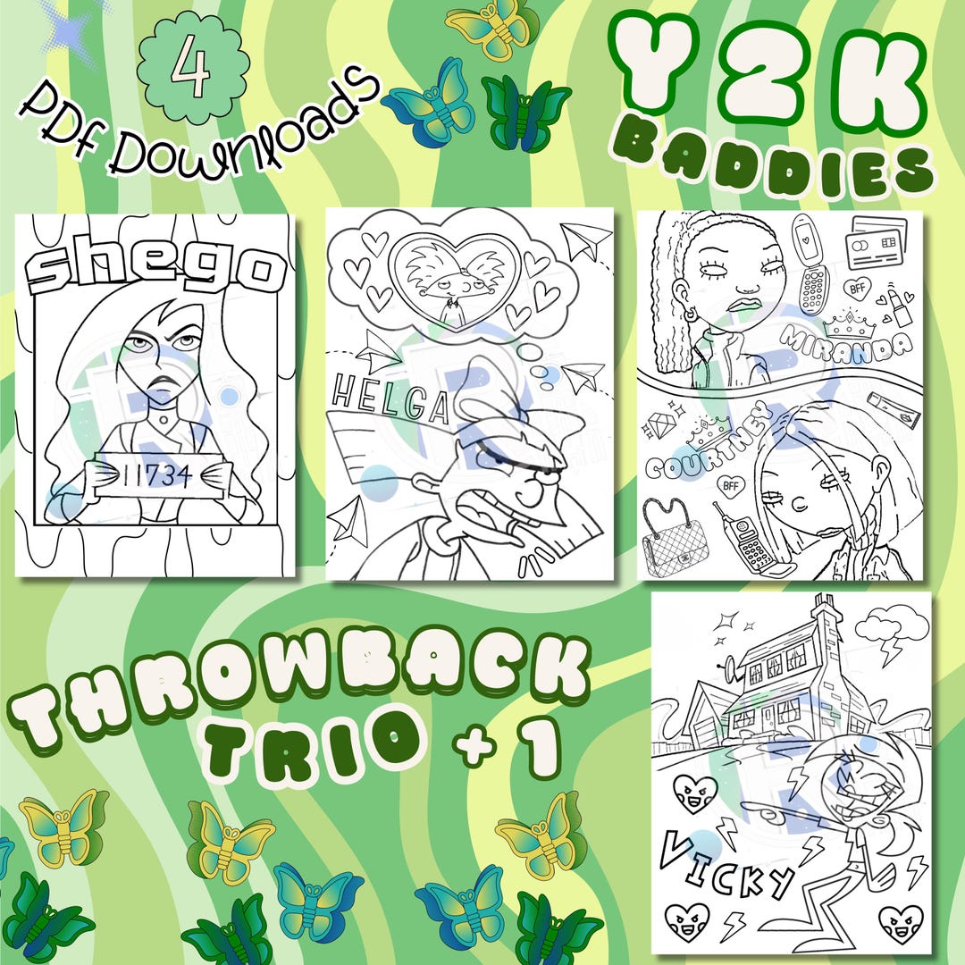 Y2K Baddies Throwback Trio +1 Coloring Pages | Retro 2000s Icons ...
