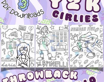 Y2K Girlie Throwback Trio Coloring Pages | Retro 2000s Icons Digital ...