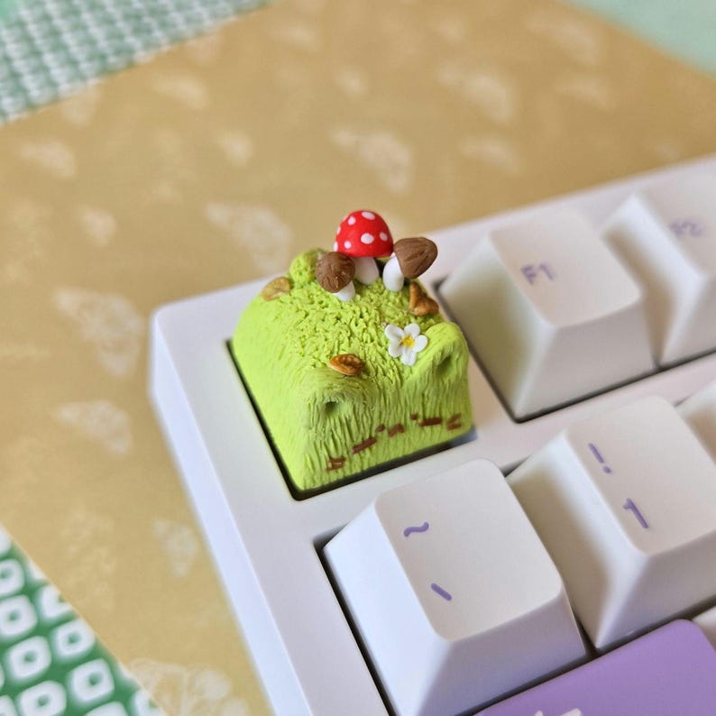 Cottage Core Aesthetic Cat Artisan Keycap | Mushroom Fairy Core Kawaii ...