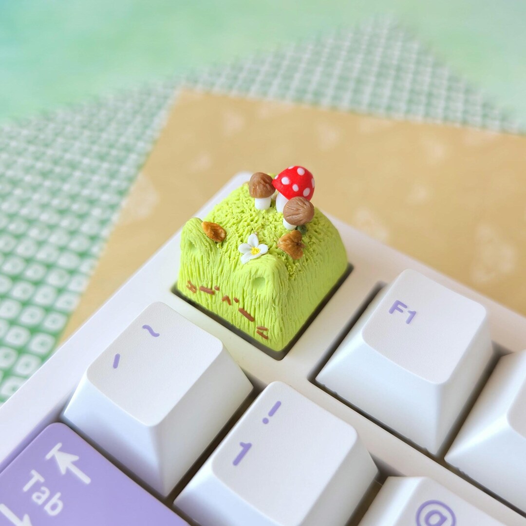 Cottage Core Aesthetic Cat Artisan Keycap | Mushroom Fairy Core Kawaii ...