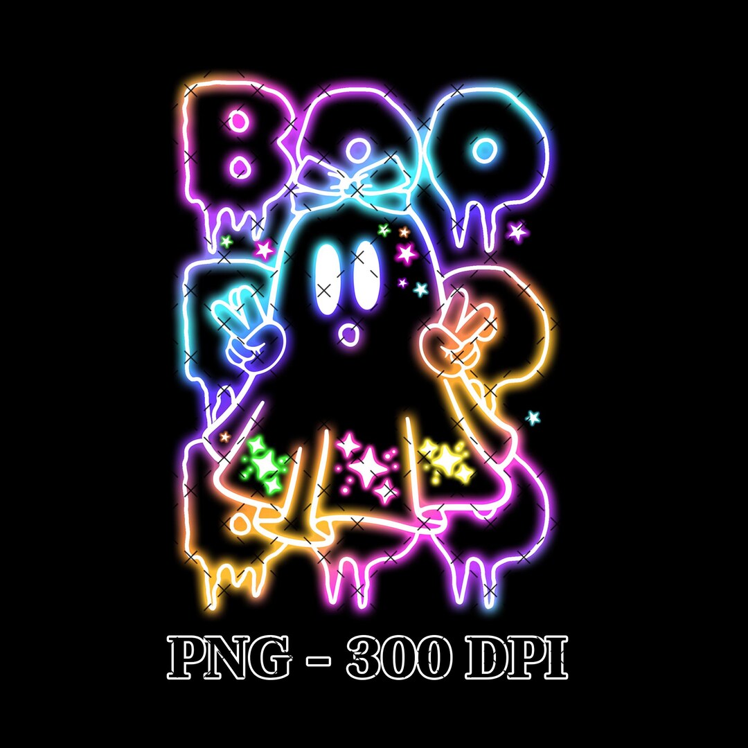 Cute Colorful Neon Boo Ghost Png, Halloween Boo Bow Png, Neon Halloween ...