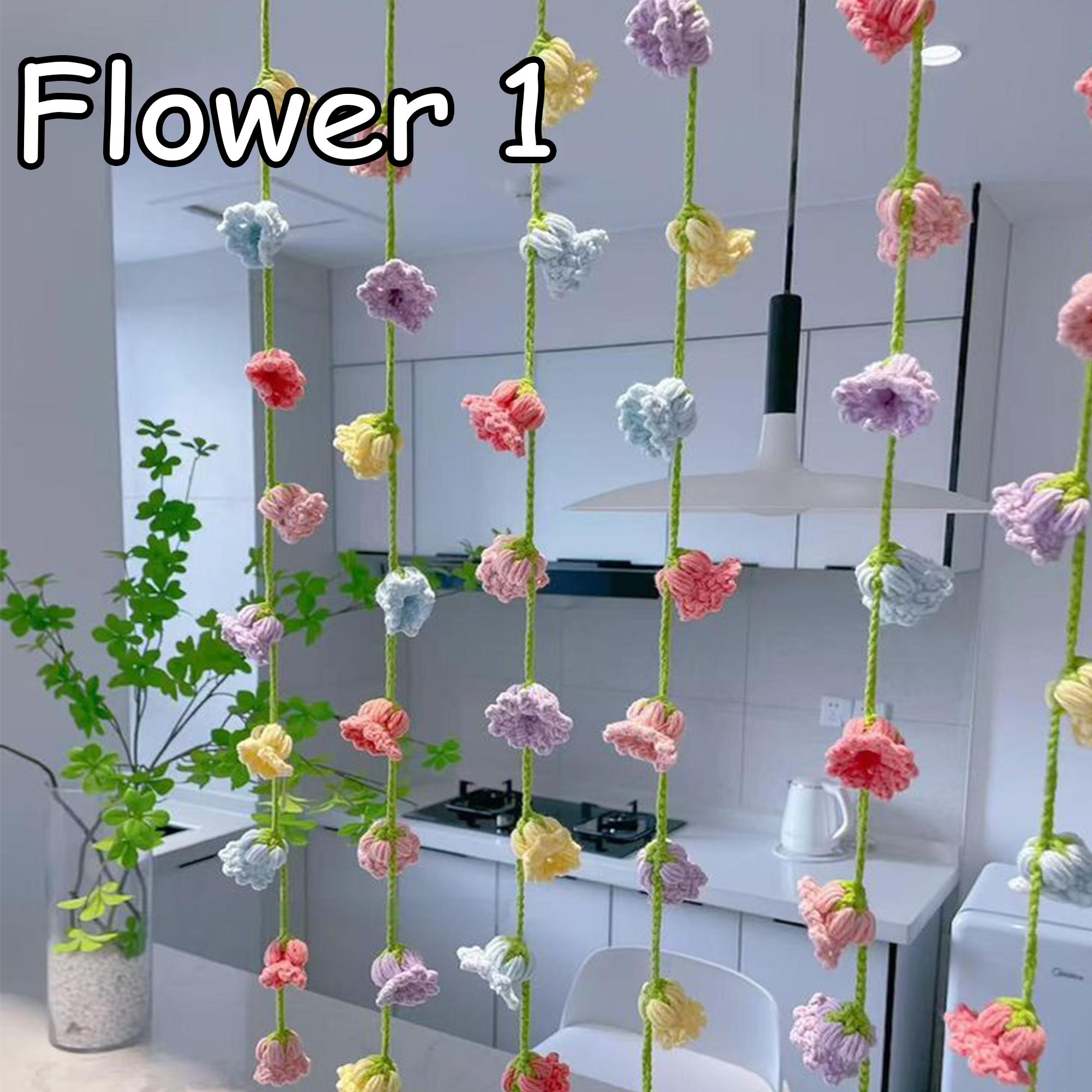 Handmade Crochet Flower Curtain | Boho Yarn Door Hanging With Assorted ...