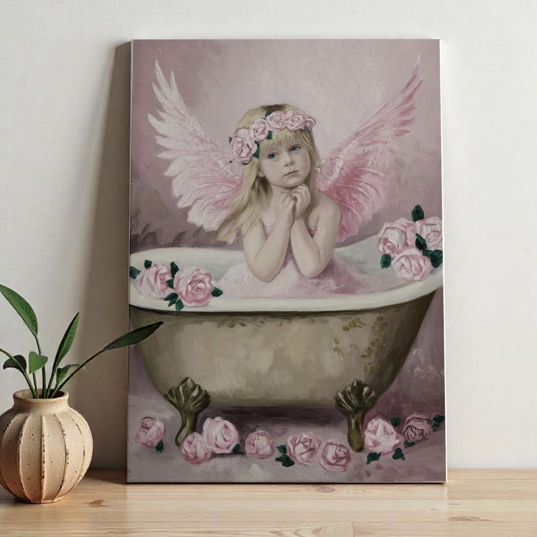 Cupid in Bathtub Valentine's Day Wall Art Print | Cute Romantic Cupid ...