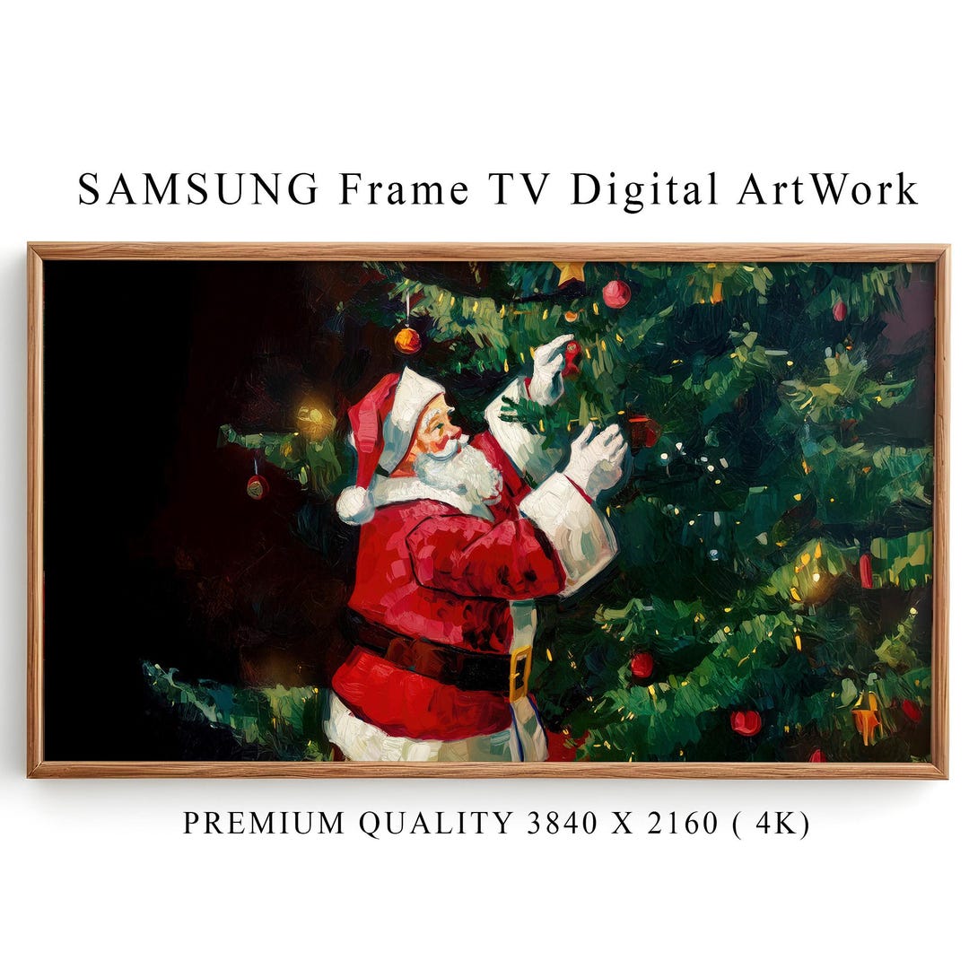 Vintage Santa Claus Painting TV Art Dark Christmas Tree Frame Decor ...