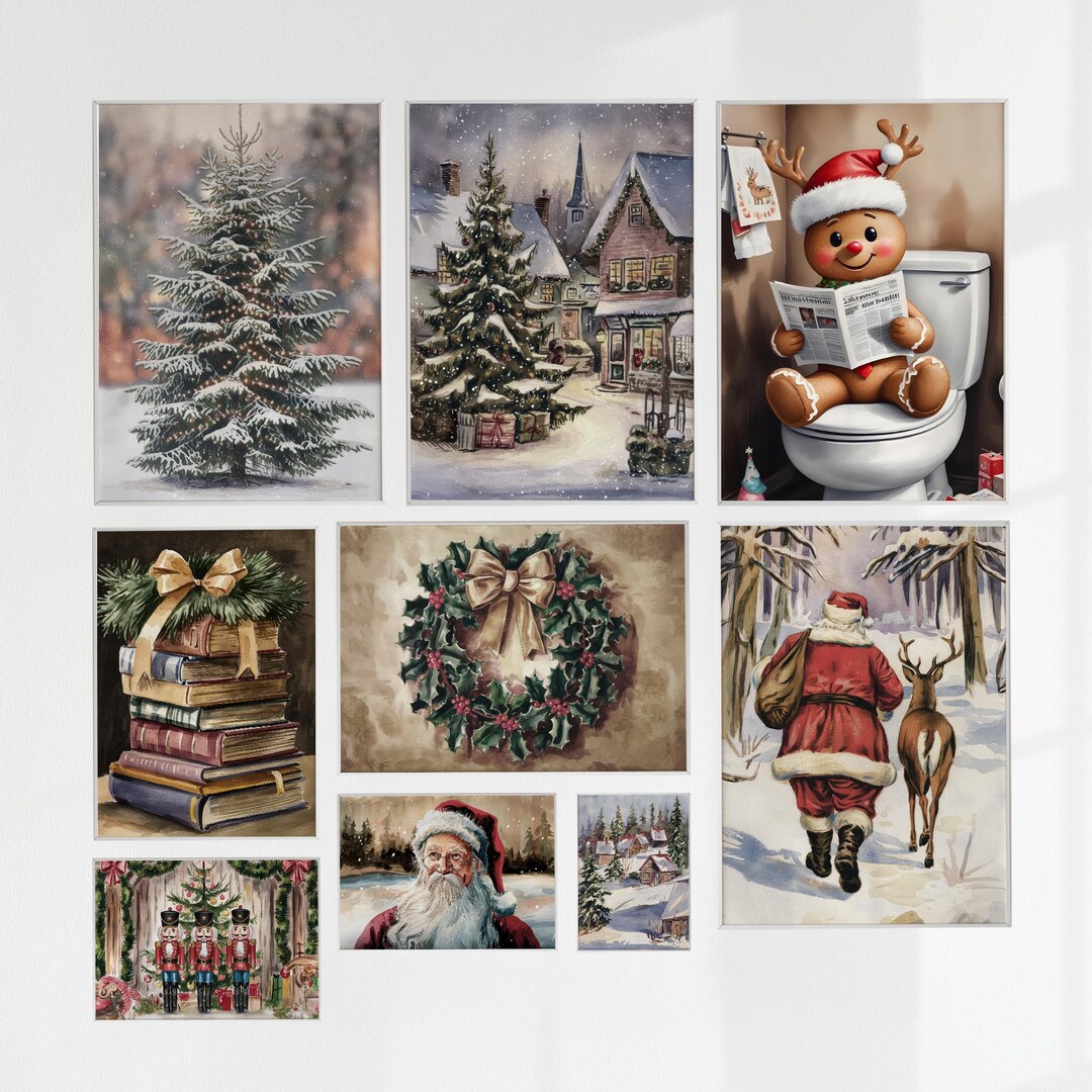Christmas Gallery Wall Set Vintage Style Christmas Wall Art Classic ...