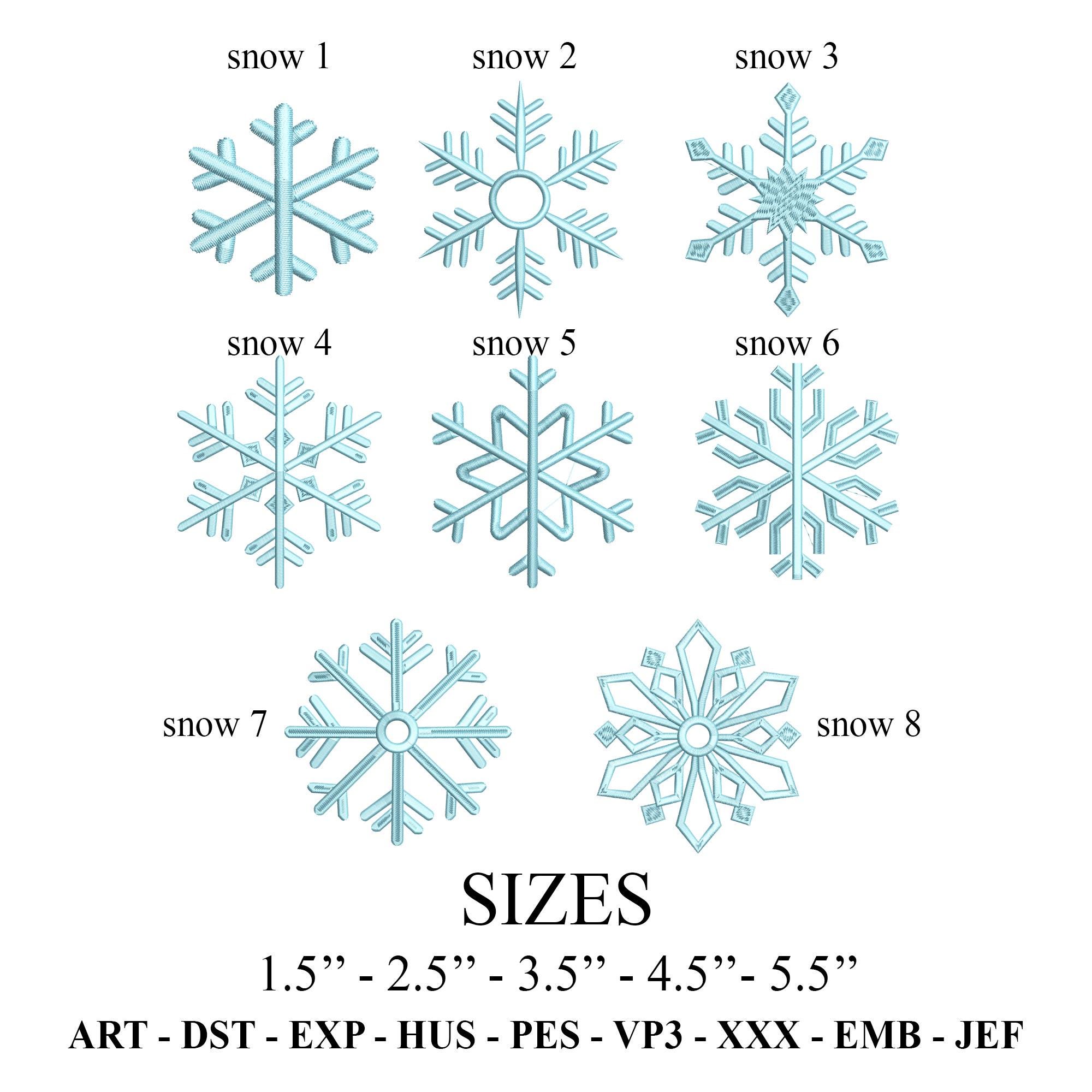 Set of 8 Snowflake Machine Embroidery Designs Assorted Sizes Mini Frozen Snowflakes Delicate ...