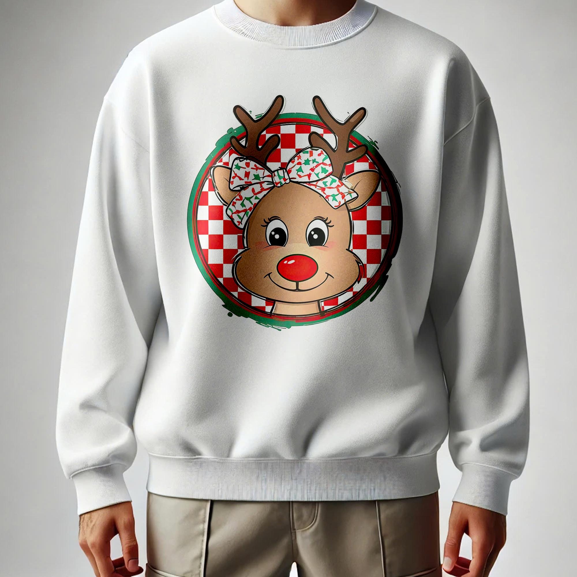 Cute Reindeer Girl With Bow PNG | Kids Christmas Checker Design ...