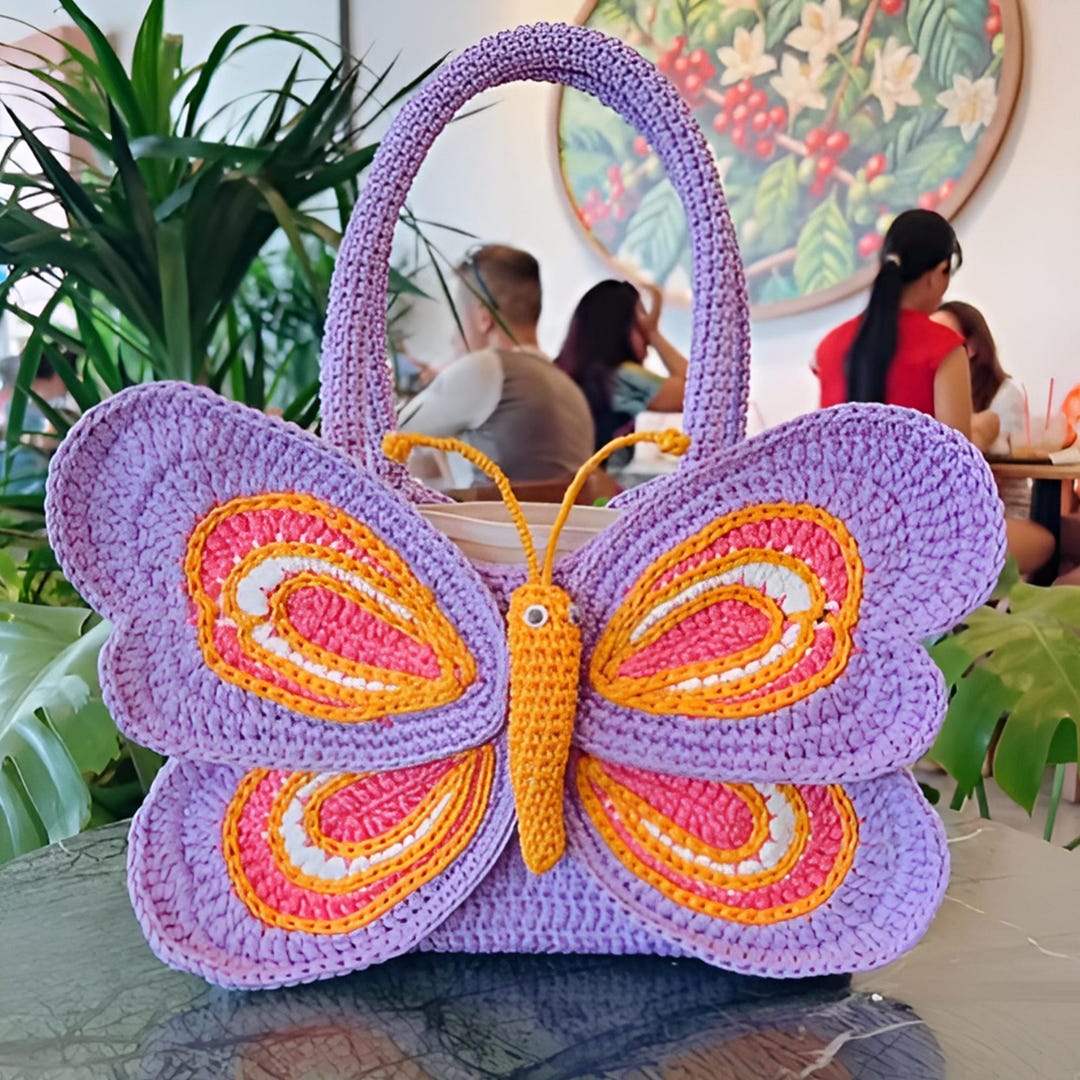 DIY Crochet Butterfly Tote Bag Kit – Beginner Friendly Yarn Bag Kit ...