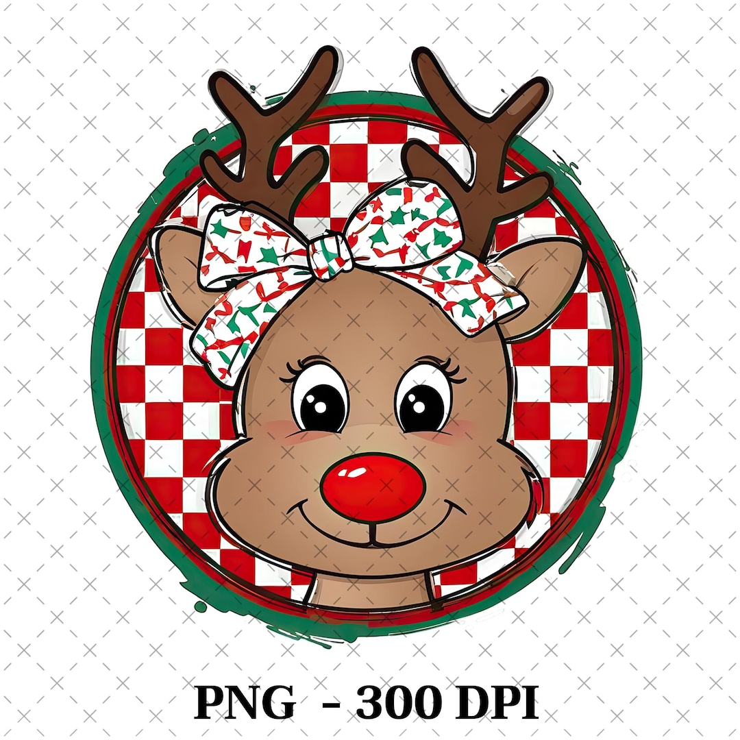 Cute Reindeer Girl With Bow PNG | Kids Christmas Checker Design ...