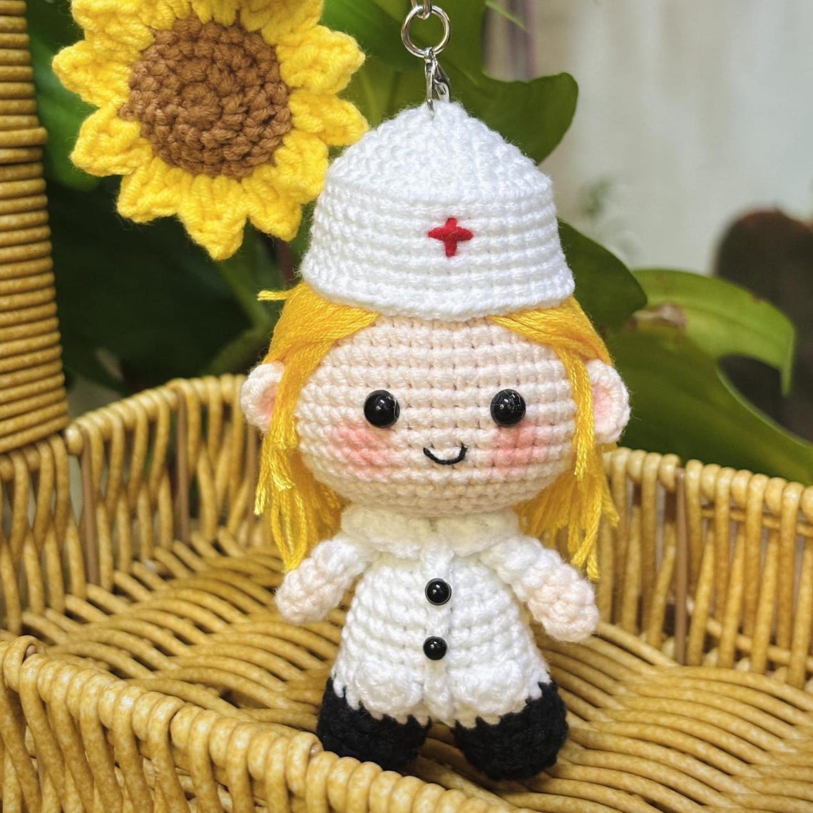 Handmade Crochet Doctor Len Doll Keychain | Handmade Crochet Sunflower ...