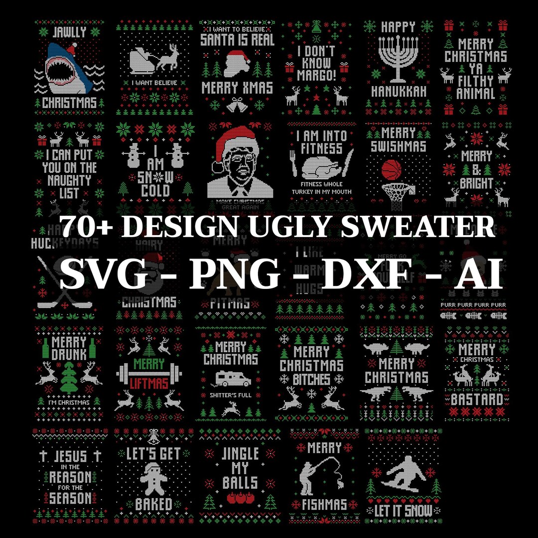 70+ Ugly Christmas Sweater PNG Bundle | Retro Christmas Clipart Designs ...