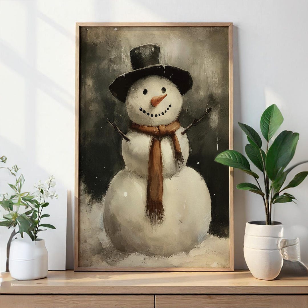 Vintage Snowman Art Print - Classic Christmas Wall Art for Cozy Holiday ...