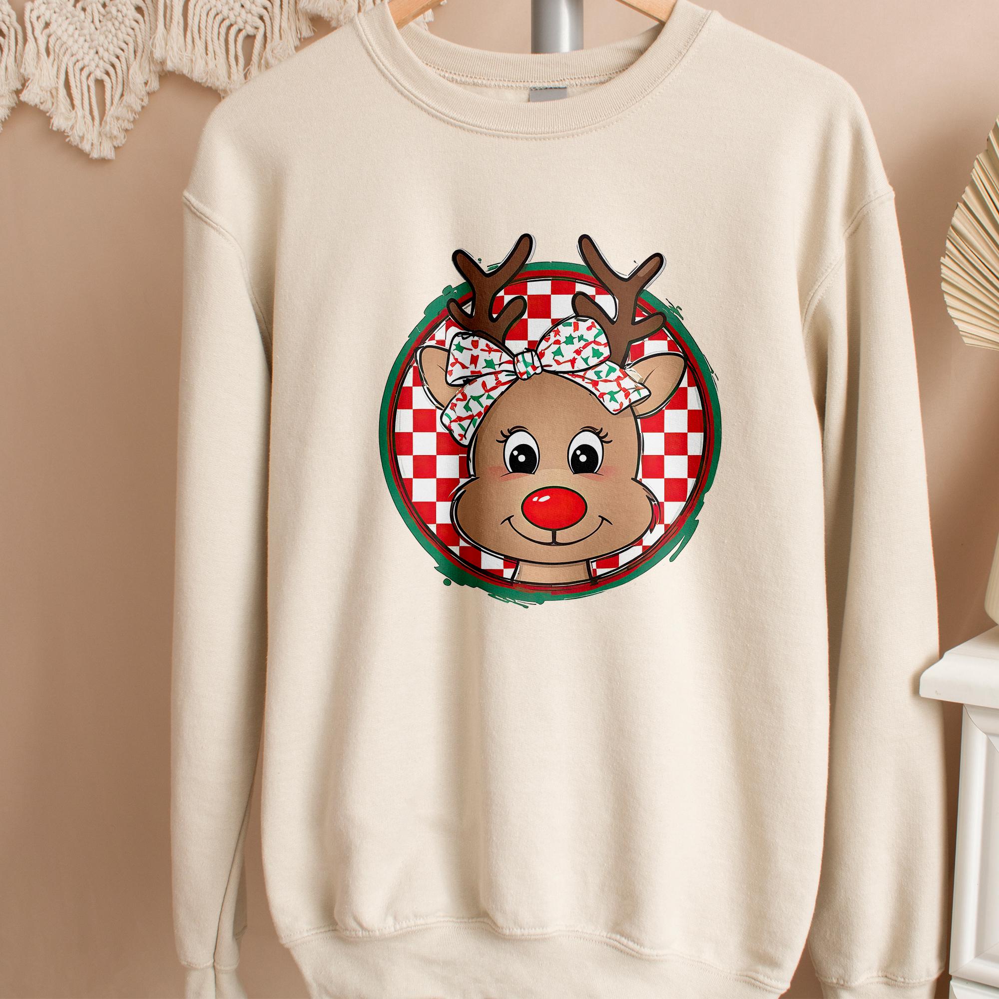 Cute Reindeer Girl With Bow PNG | Kids Christmas Checker Design ...