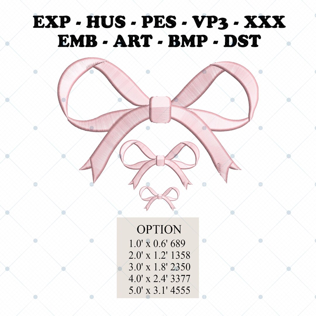 Stylish Bow Five Sizes Machine Embroidery Design, Lovely Mini Bows ...