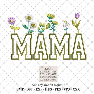 Mama Flower Applique Embroidery Design, Mama Arched Outline File for ...
