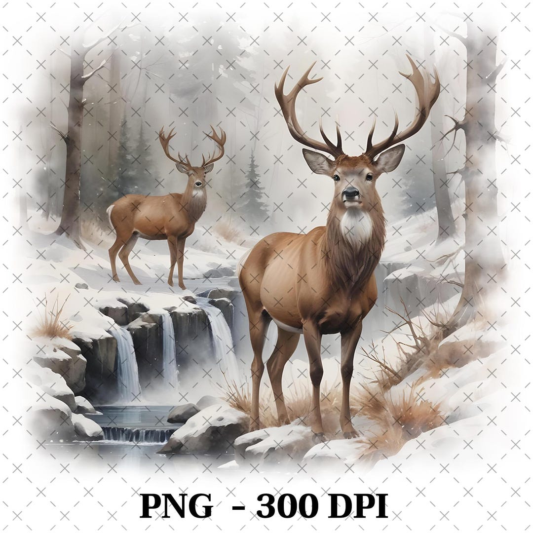 Retro Deer Wilderness Scene PNG | 90s Vintage Buck & Doe Design | Boho ...