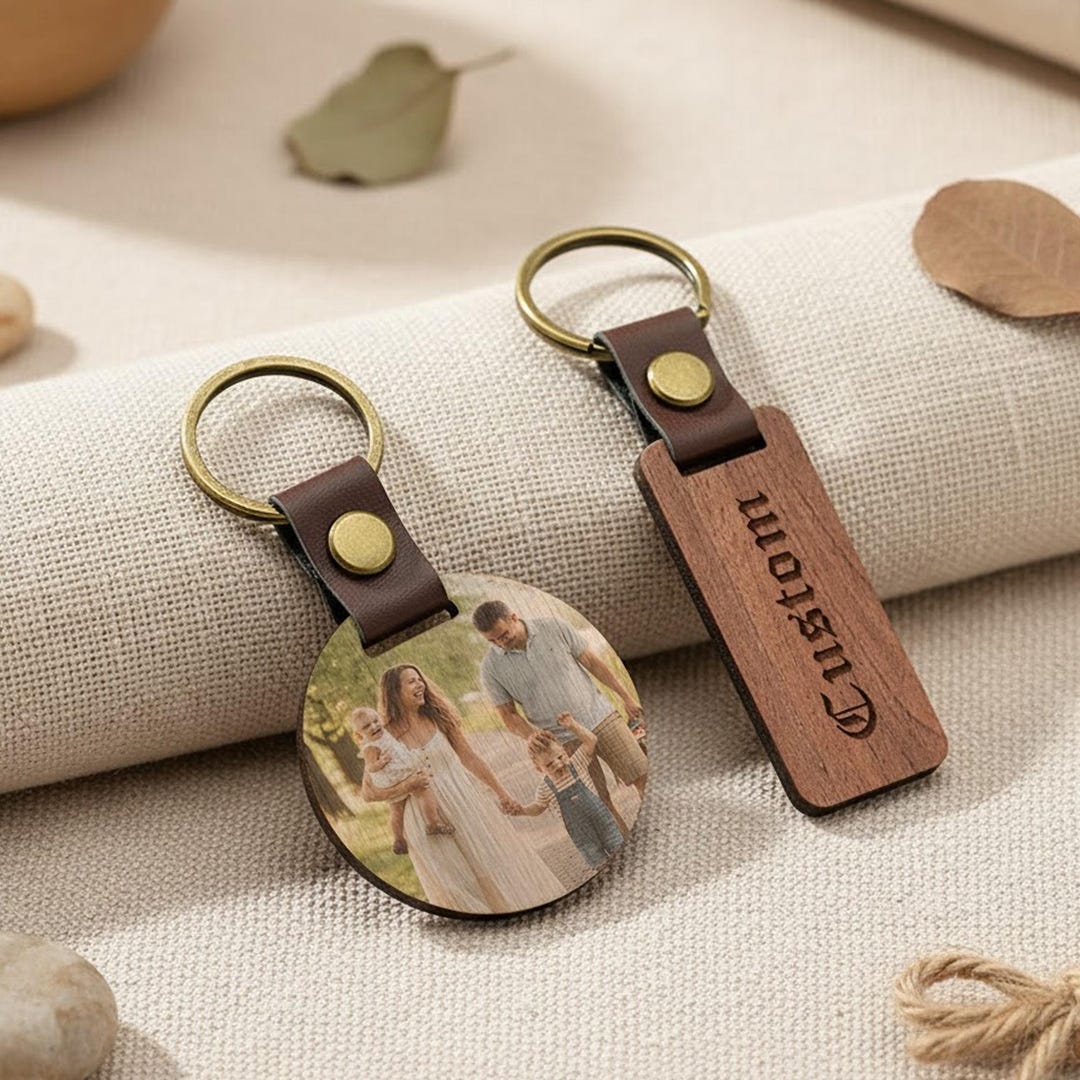 Custom Keychain – Personalized Walnut Wood Keychain Gift, Anniversary ...