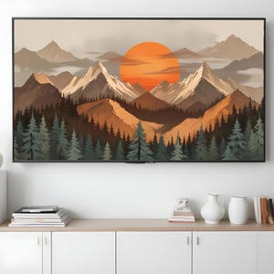 Wood Wall Art Mountain Frame TV Decor | Abstract Mountain Design With ...
