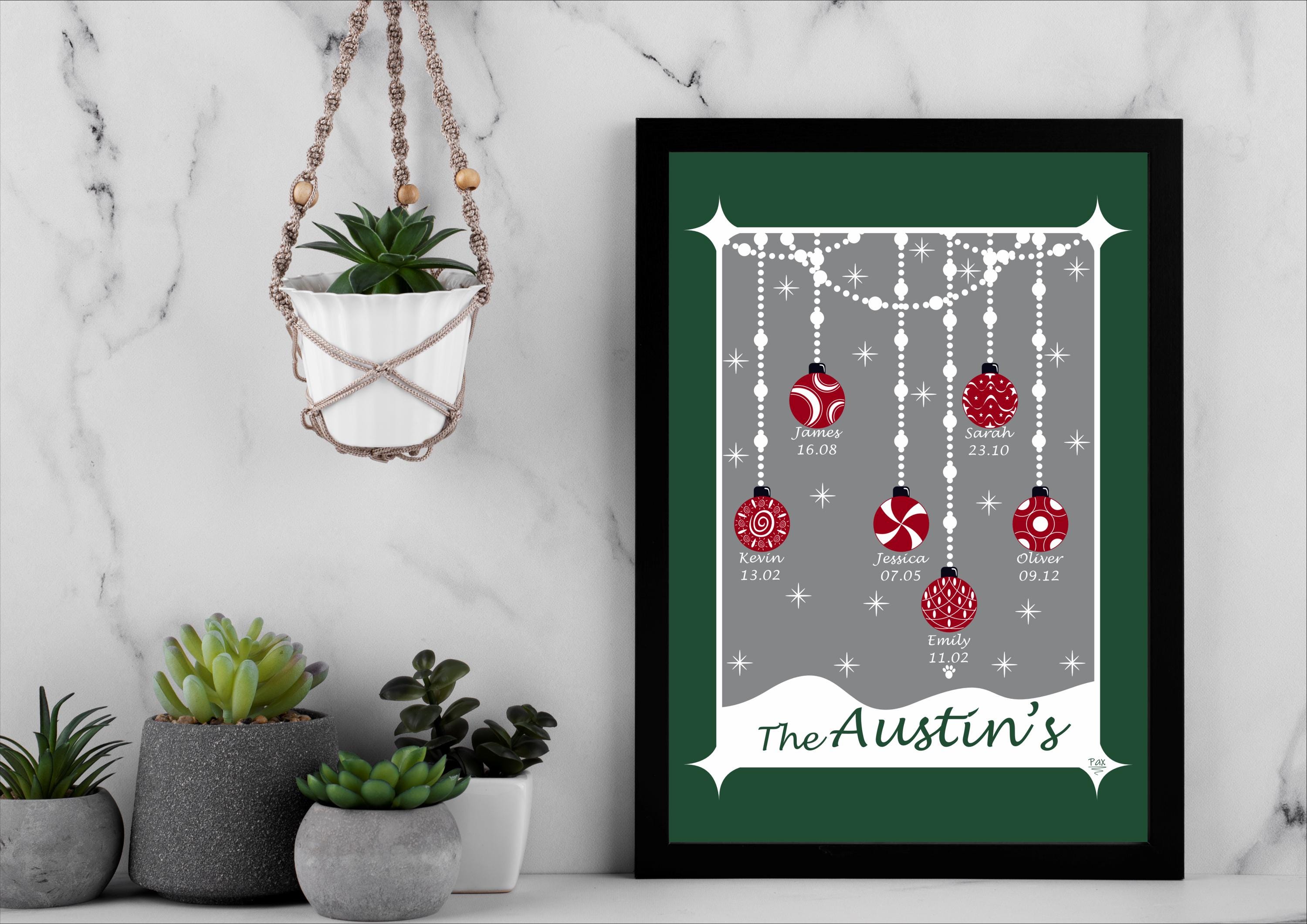 1pc Personalized Family Tree Art, Christmas Family Names, Custom ...