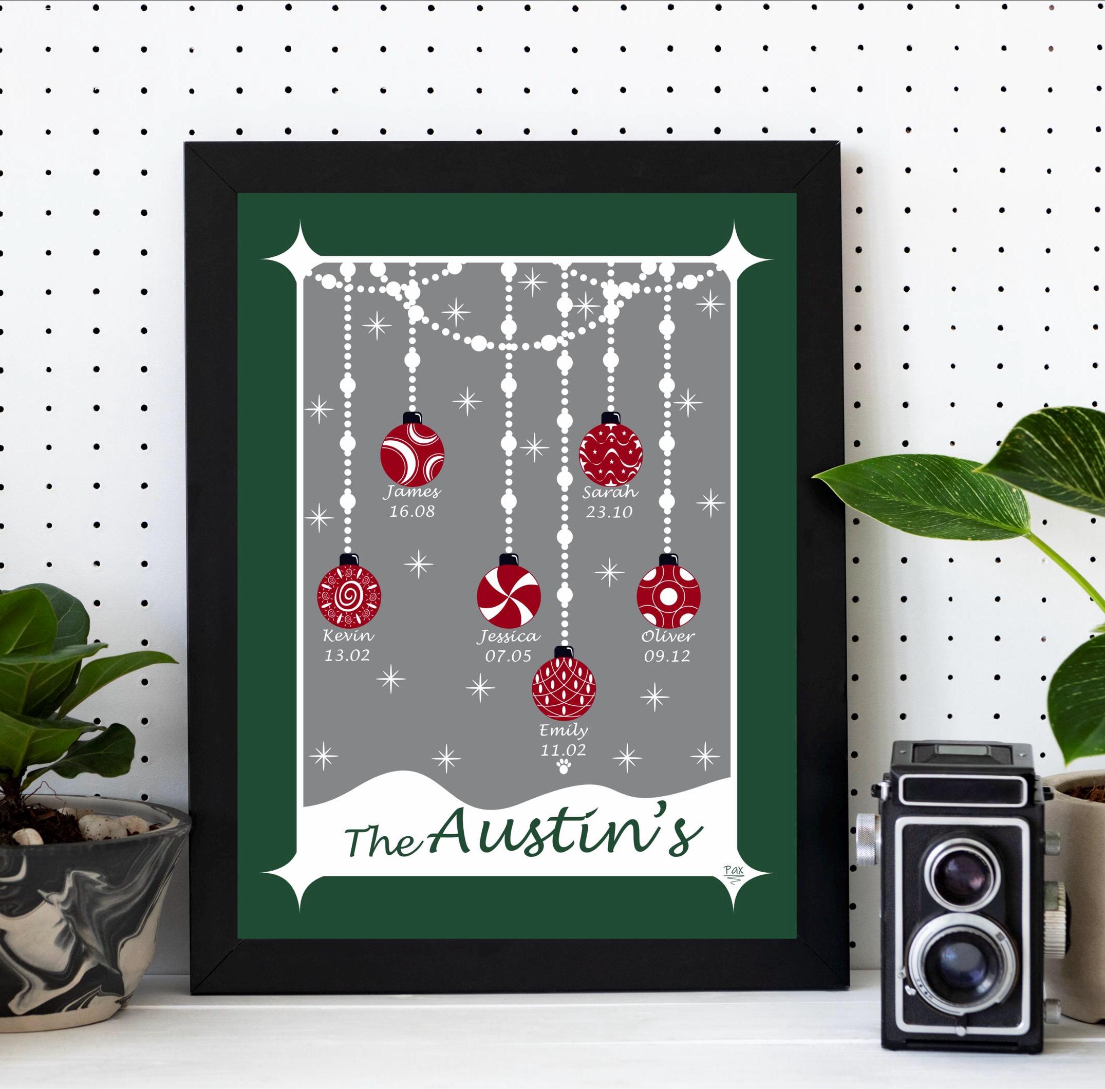 1pc Personalized Family Tree Art, Christmas Family Names, Custom ...