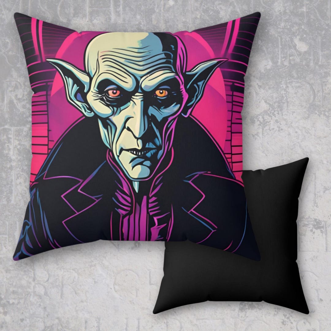 Retro Nosferatu Cushion - 80s Synthwave Vampire Decor | Unique ...