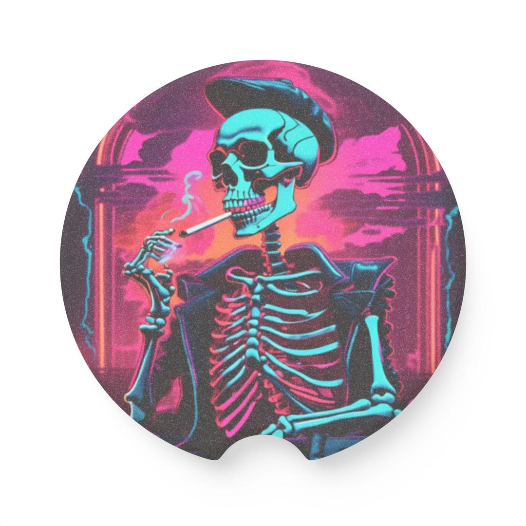 Smoking Skeleton Retro Horror Synthwave Car Coasters Halloween Decor ...