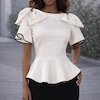 Red Structured Peplum Top With Puff Sleeves – Elegant Waist-defining ...