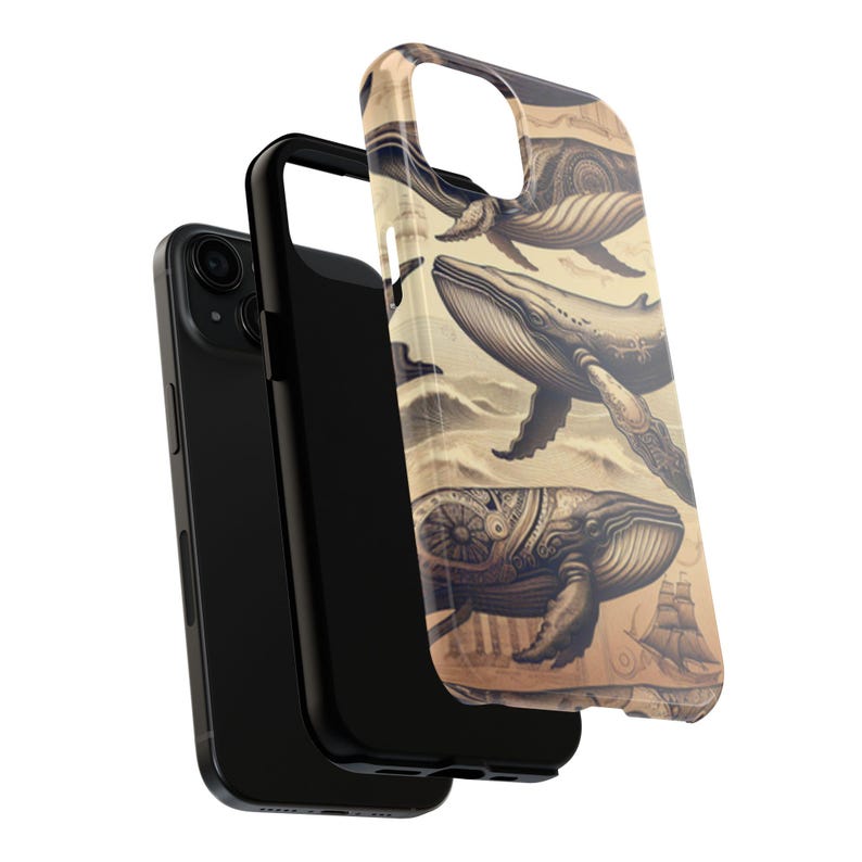 Vintage Whale Phone Case Retro Ocean Animal Tough Phone Cover, Nautical ...