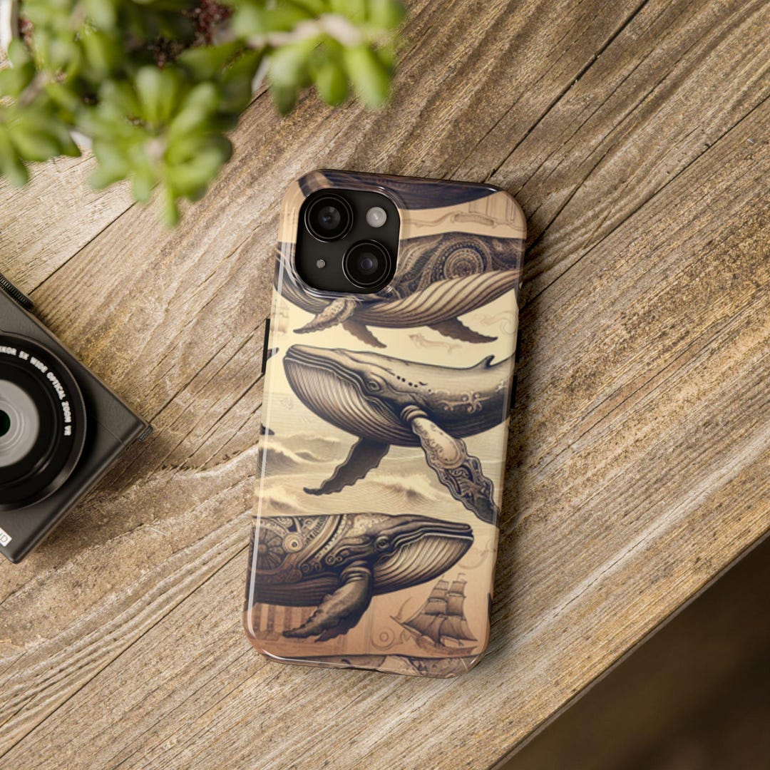 Vintage Whale Phone Case Retro Ocean Animal Tough Phone Cover, Nautical ...