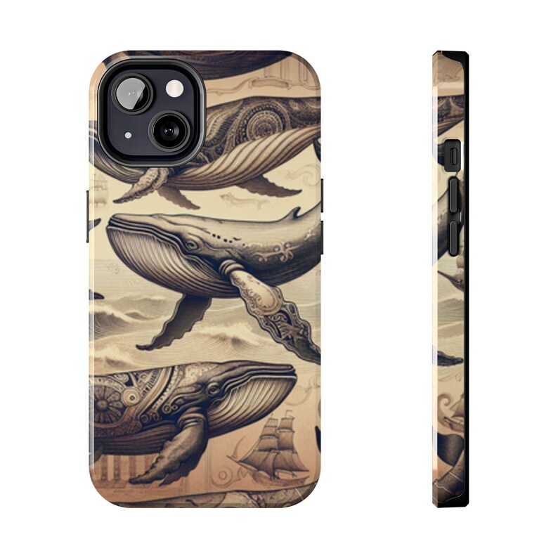 Vintage Whale Phone Case Retro Ocean Animal Tough Phone Cover, Nautical ...