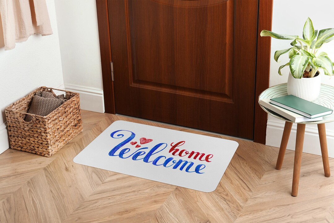 Welcome Blue & Red Door Mat, Modern Indoors Mat, Printed Home Doormat ...