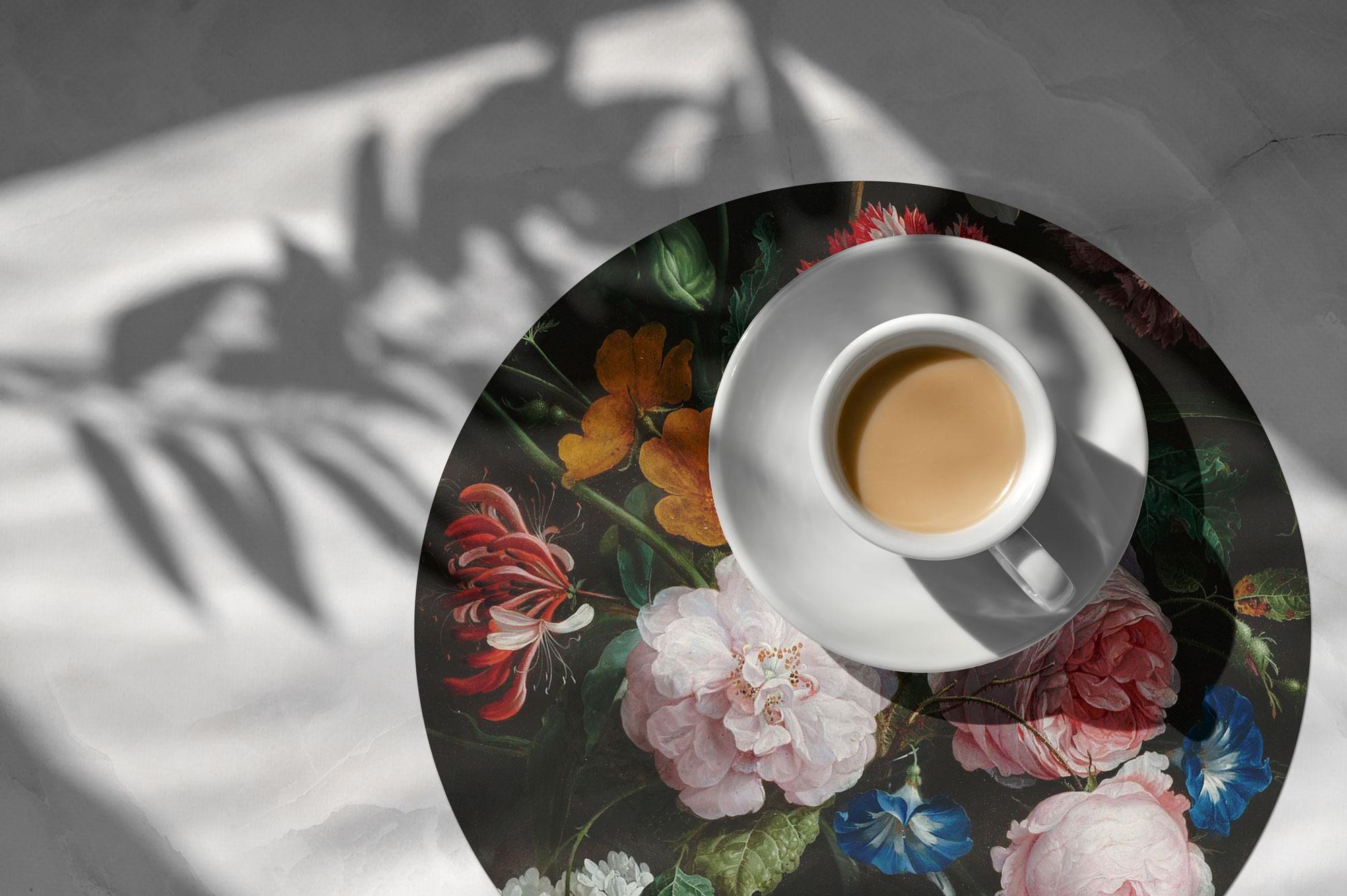 Dark Baroque Floral Round Coffee Table Placemats, Botanical Pattern ...