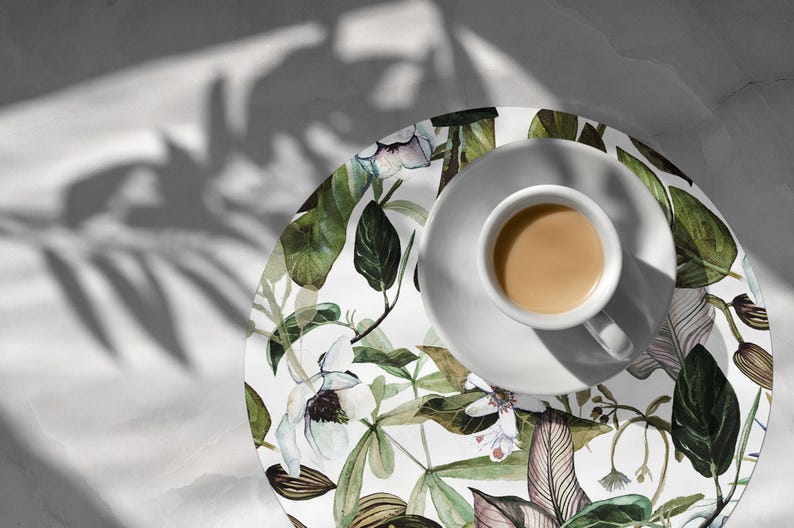 Magnolia & Banana Leaf Round Coffee Table Placemats, Table Mat, Stone ...