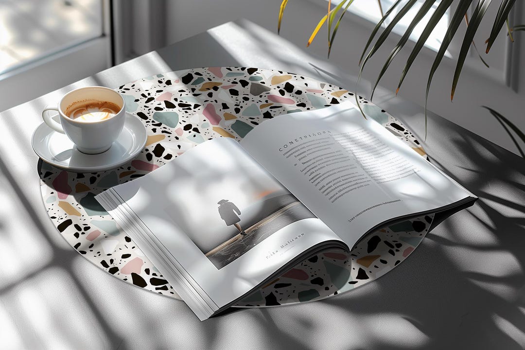 Round Coffee Table Placemats, Colorful Terrazzo Pattern, Stone Print ...