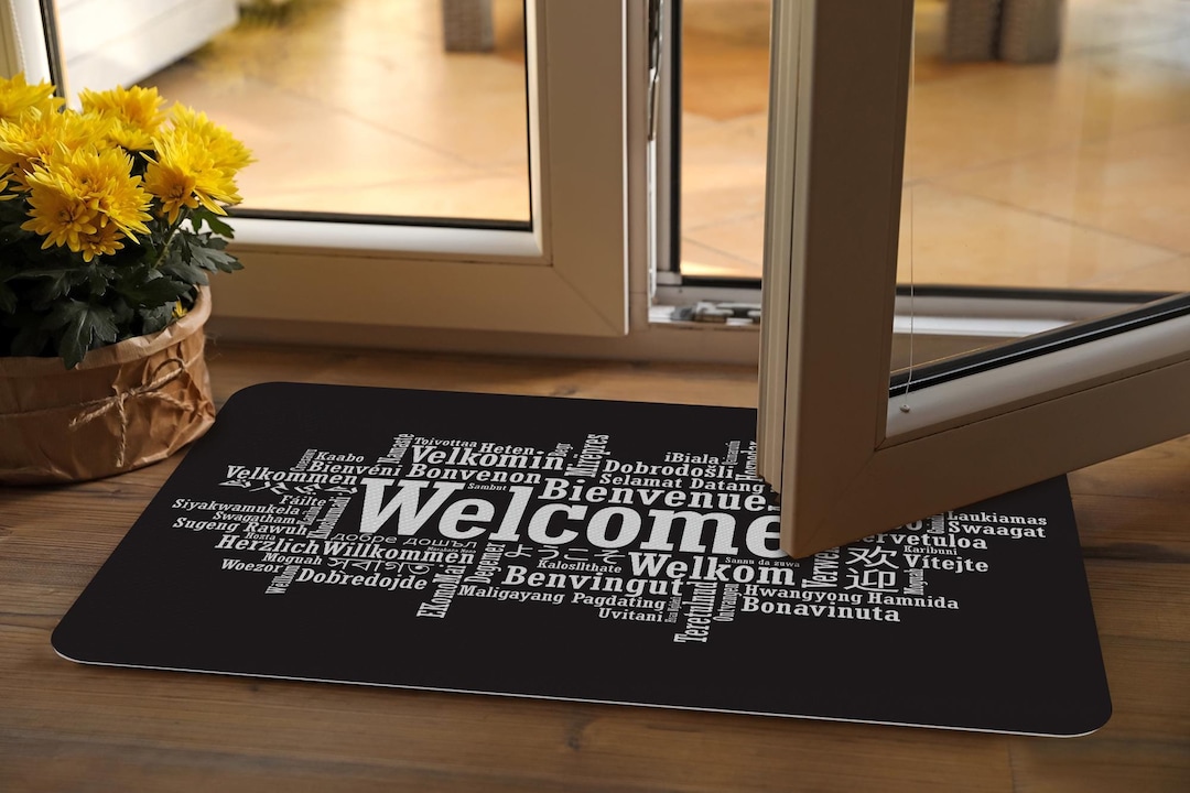 Black and White Welcome Door Mat, Modern Indoor Mat, Printed Home ...