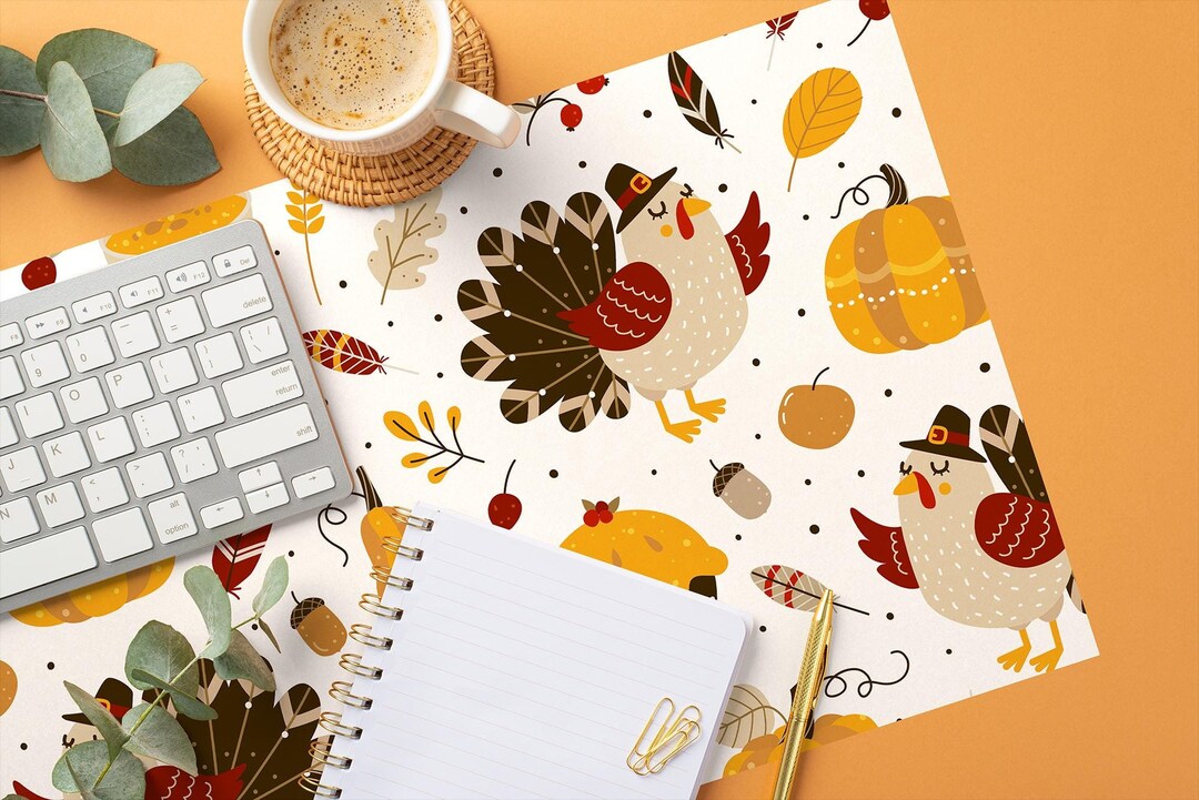 Cute Turkey and Autumn Desk Pad, Desk Mat, Thanksgiving Decor, Desk ...