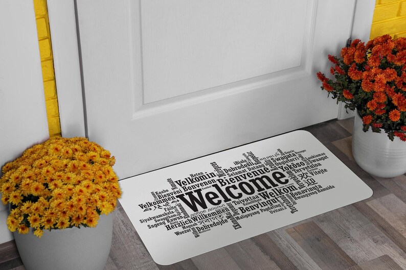 Welcome Door Mat, Modern Indoor Mat, Black and White, Printed Home ...