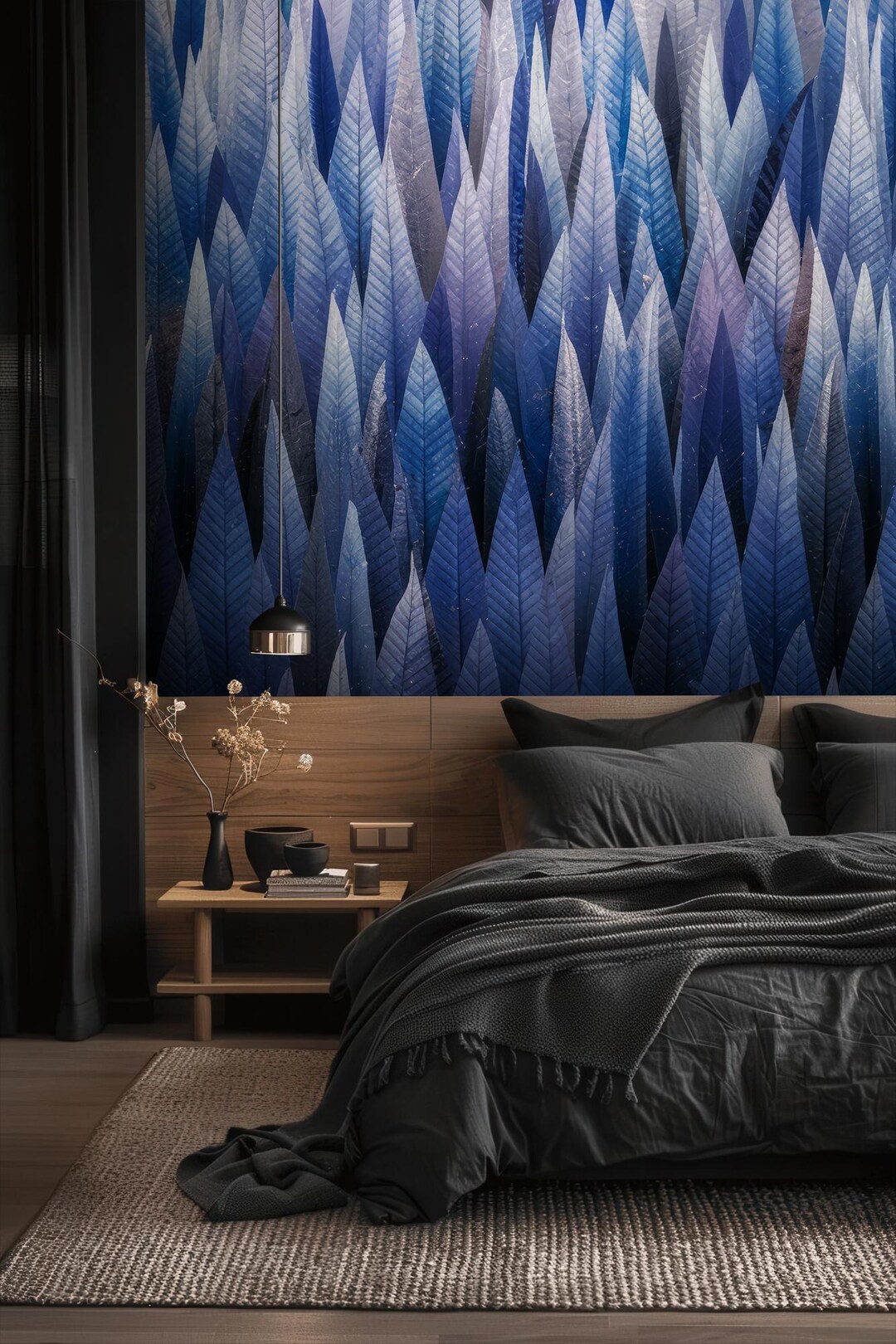 Blue Leaves Wallpaper, Abstract Forest Wall Mural, Wall Art, Home Decor ...