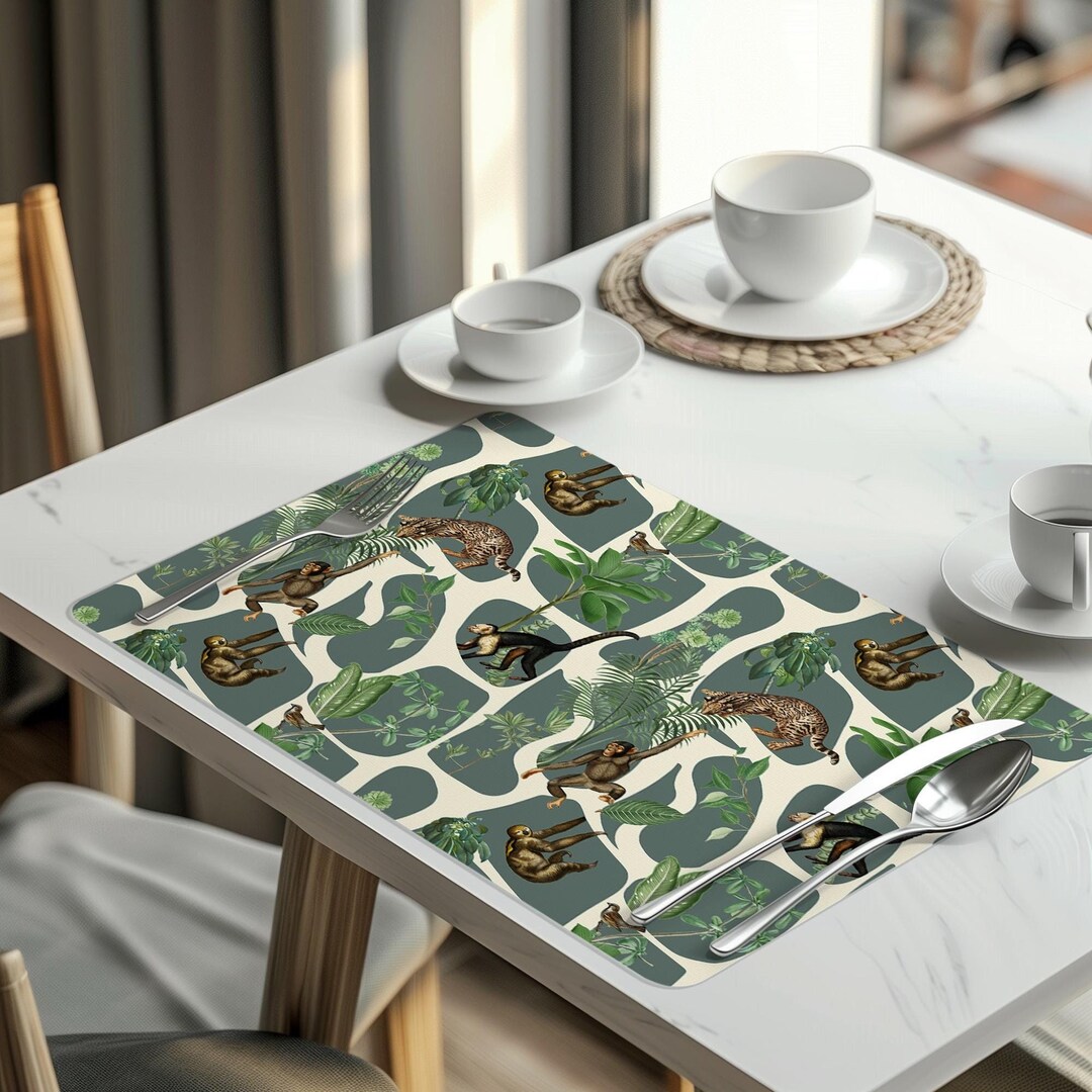 Set of Tropical Table Placemats, Animal Pattern, Leaf Table Mat, PVC ...