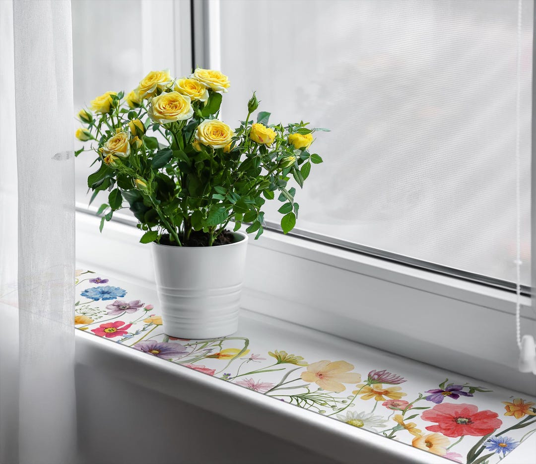 Watercolor Wildflowers Windowsill Mat, Vintage Floral Home Decor, Sill ...