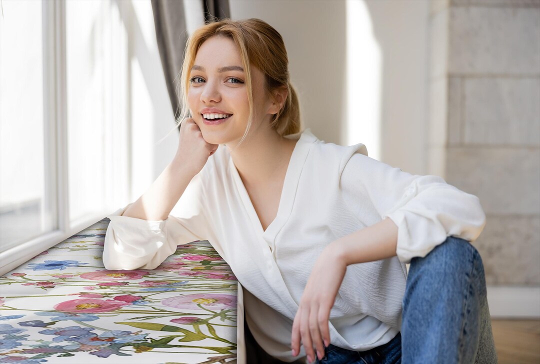 Botanical Colorful Windowsill Mat, Floral Home Decor, Sill Mat, PVC Cat ...