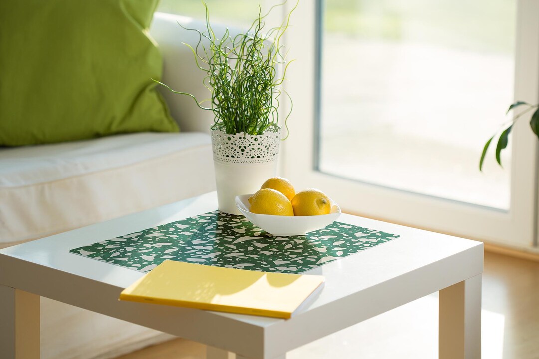 Square Coffee Table Placemats, Bottle Green Terrazzo Pattern, Stone ...