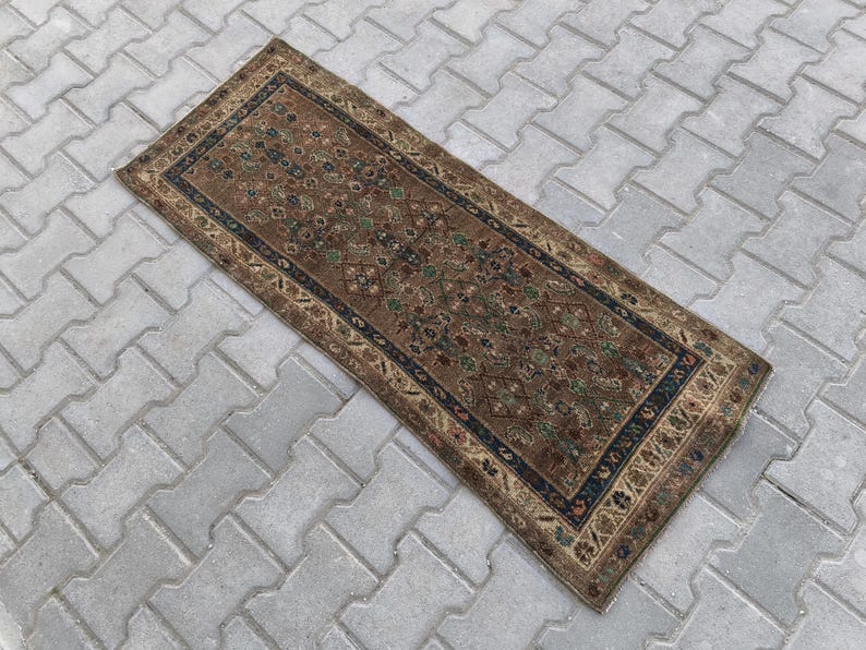 2x5 Runner Rug, 2x5 Vintage Rug, Faded Rug, 2x5 Hallway Rug, Brown Blue ...