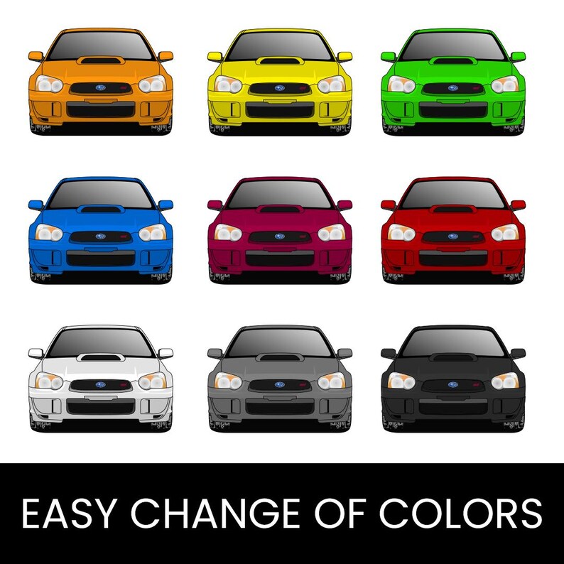Subaru Impreza WRX STI 2004 - Front View /svg/ai/eps/png/pdf/4k - Etsy