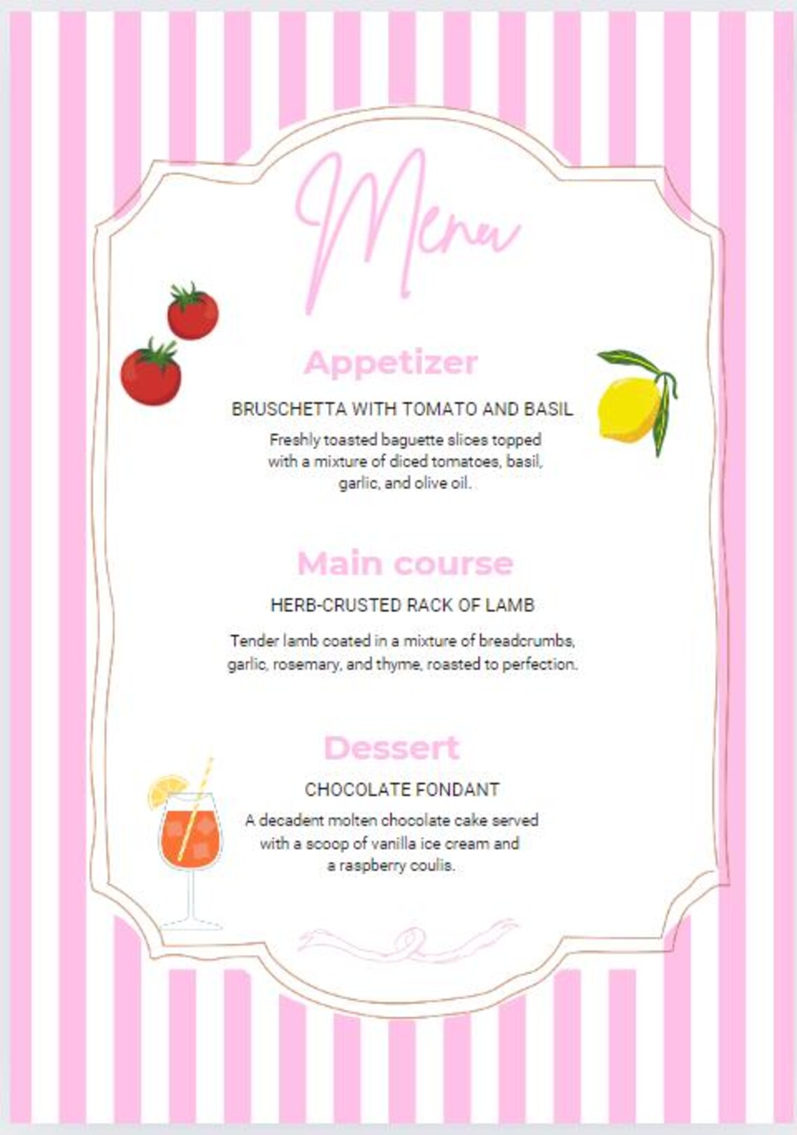 Summer Dinner Party Menu and Place Cards (editable) - Etsy