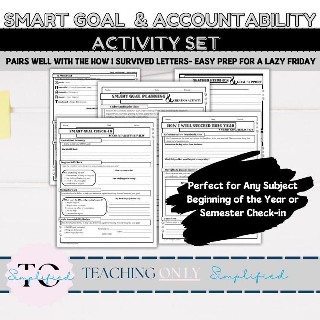 SMART Goals Setting Student Reflection Activities Template Sheets Low ...