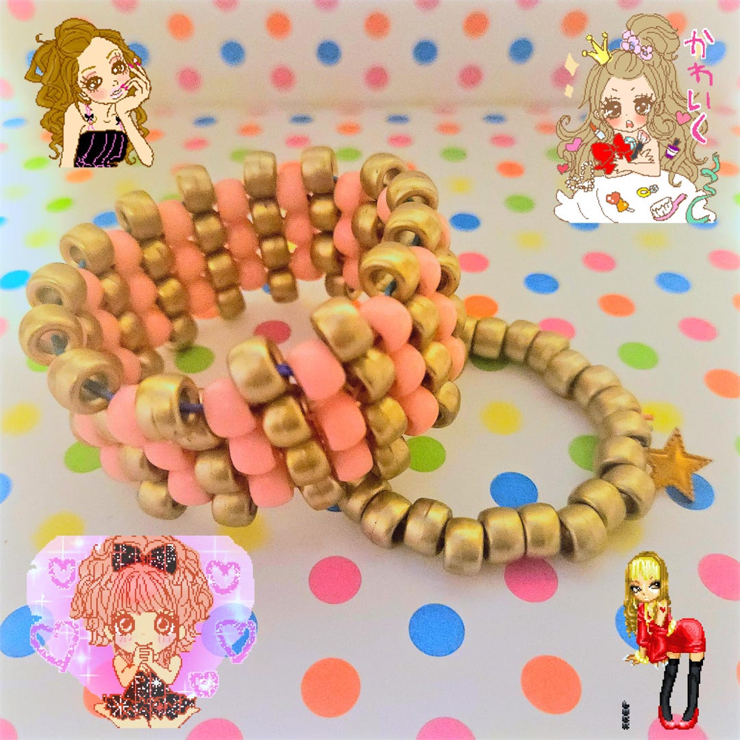 Gyaru Aesthetic Inspired Pink-gold Kandi Cuff Bracelet Set - Etsy